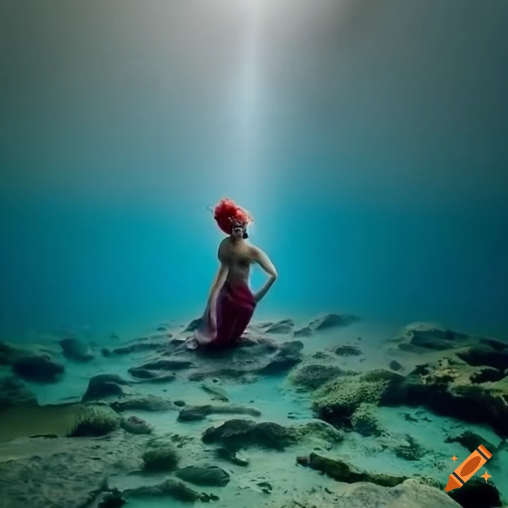 Nature's harmonious balance with deep blue lake, vivid fish, and ...