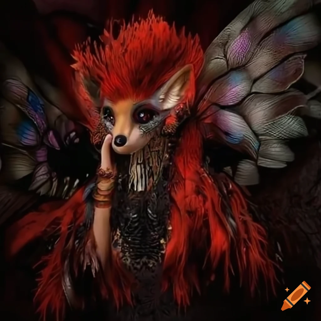 Biopunk Cyborg red fox goddess adorned with Biopunk in a forest on Craiyon