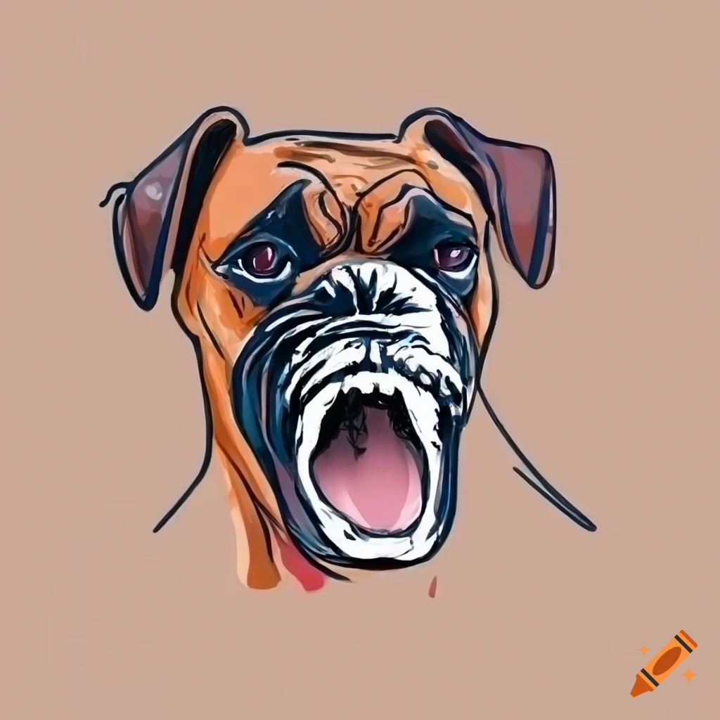 Bold line drawing of a barking boxer dog on Craiyon
