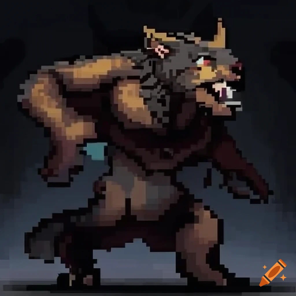 Fierce and loyal Rottweiler-Werewolf hybrid in 16-bit pixel art on Craiyon