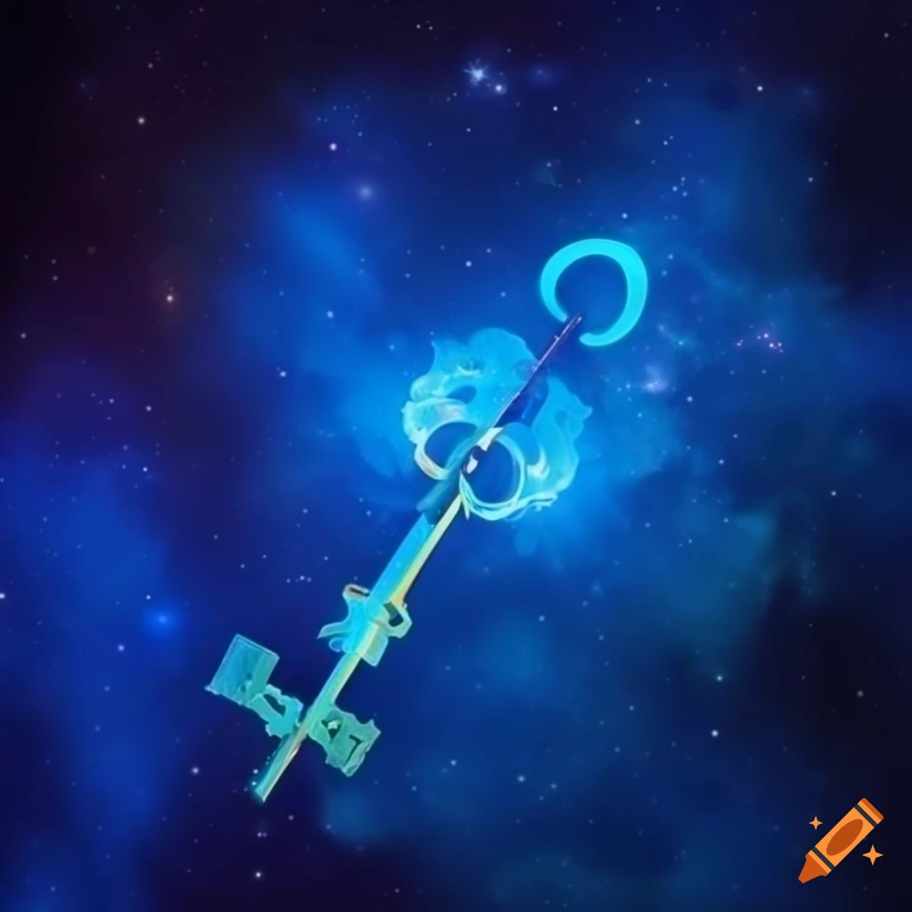 Cosmic blue key symbolizing loyalty on cloudy background on Craiyon