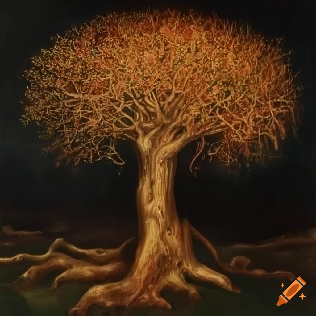 Withering tree painting inspired by hans memling on Craiyon