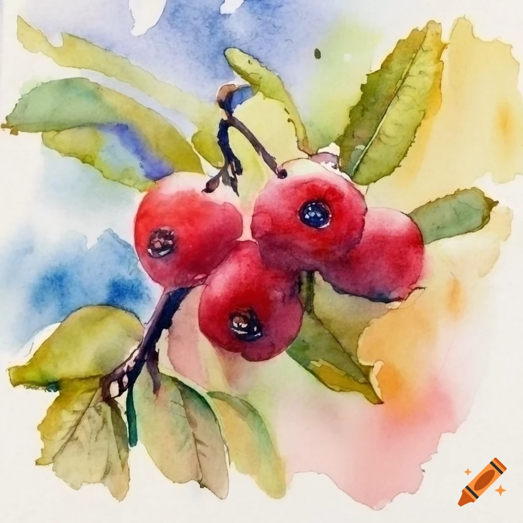 Berries on a tree in watercolor painting on Craiyon