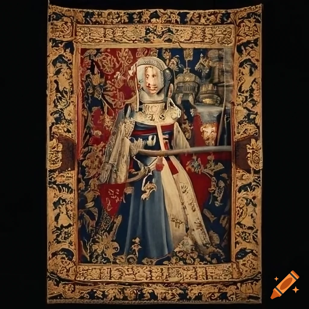 Medieval tapestry featuring a knight on Craiyon