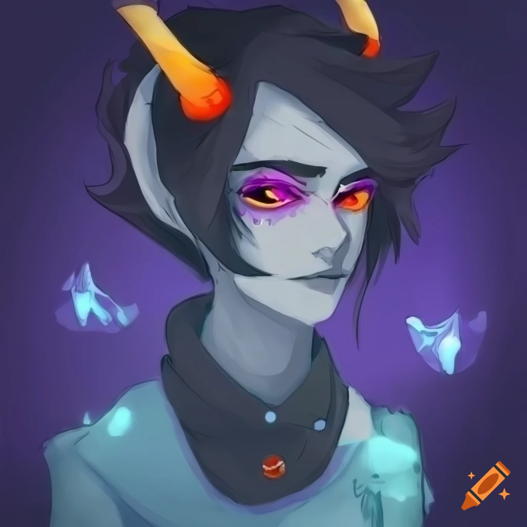 Homestuck fantroll with ice powers, black hair, and gray skin in fanart ...