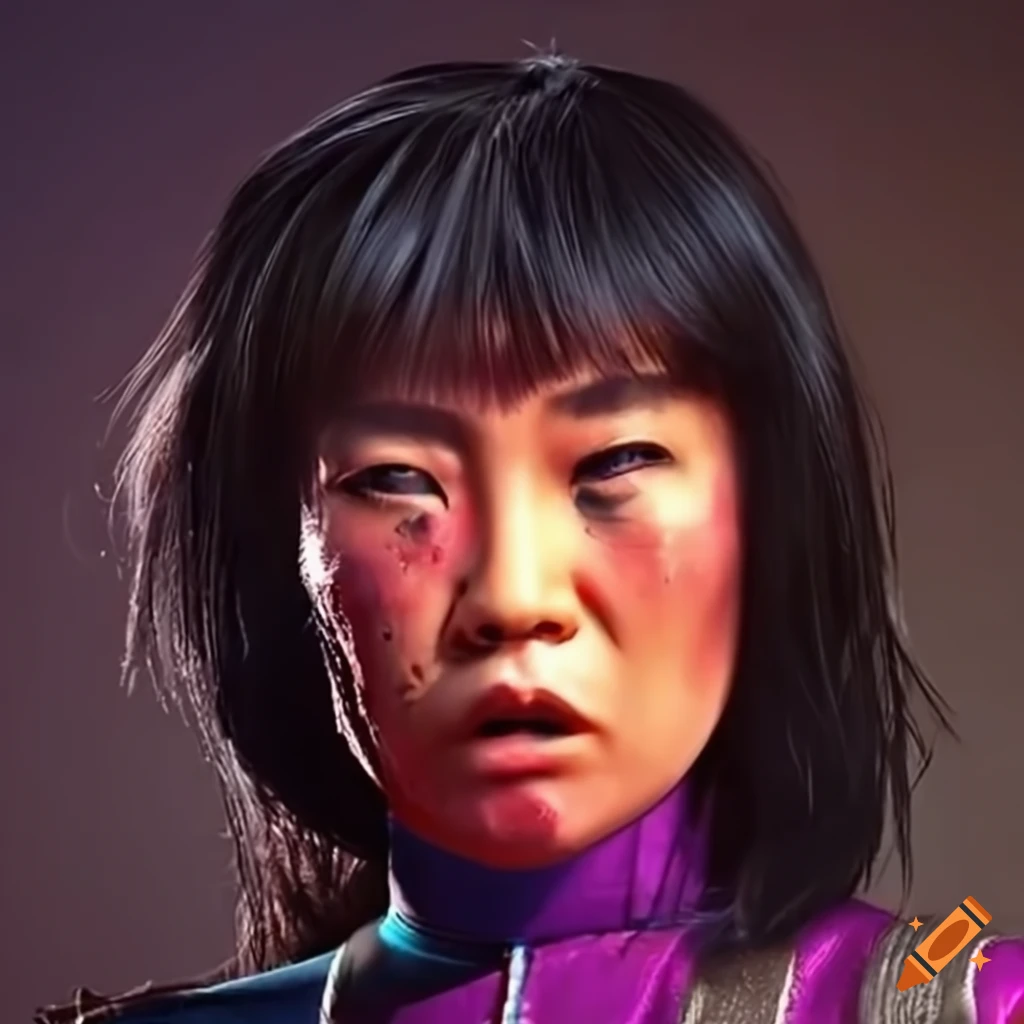 Asian kungfu woman fighter with a dizzy expression on Craiyon