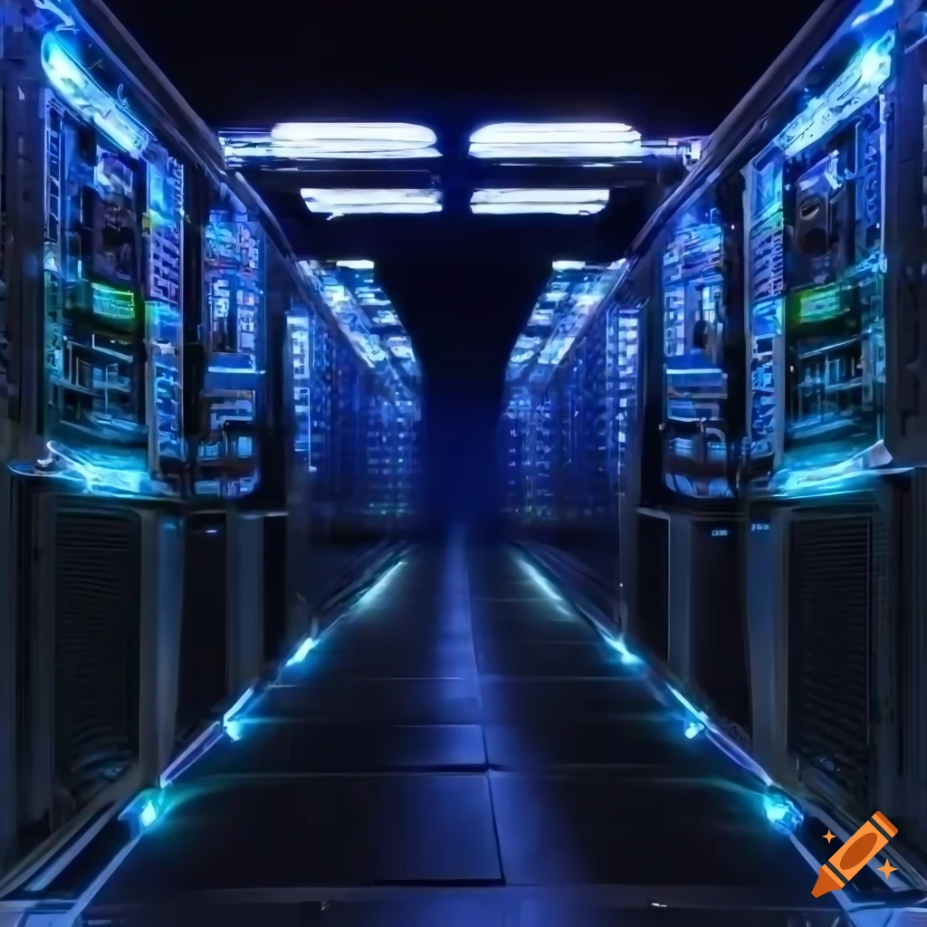 Closeup of a network server desktop computer with dramatic lighting at ...