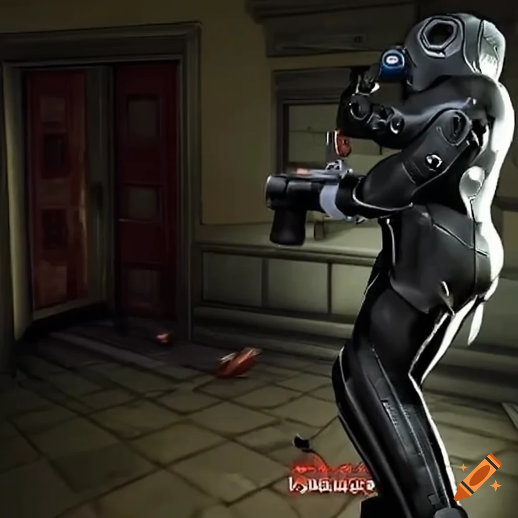 Man in high-tech suit shooting a blaster in a ps3 game on Craiyon