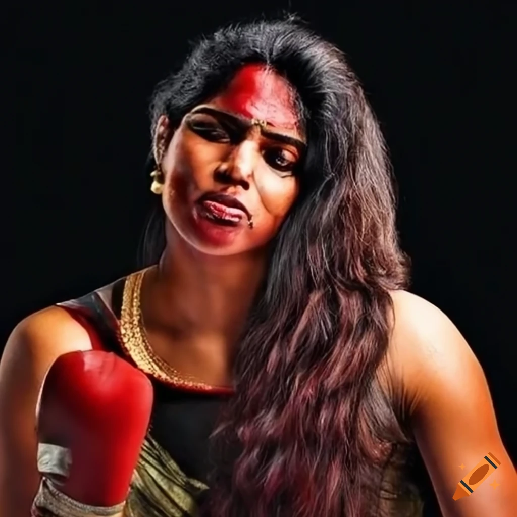 South Indian woman fighter looking wobbly and dizzy on Craiyon