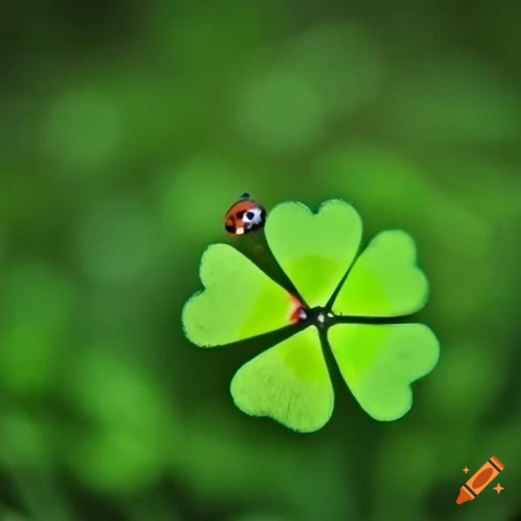 Four-leaf clover with ladybug and other lucky symbols on Craiyon