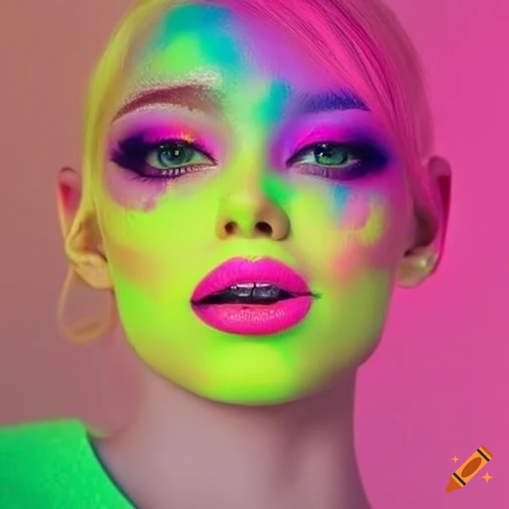 Pink and yellow neon lips makeup on Craiyon