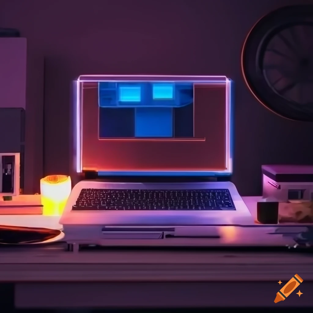 Engineer working on desktop computer at night with dramatic lighting on ...