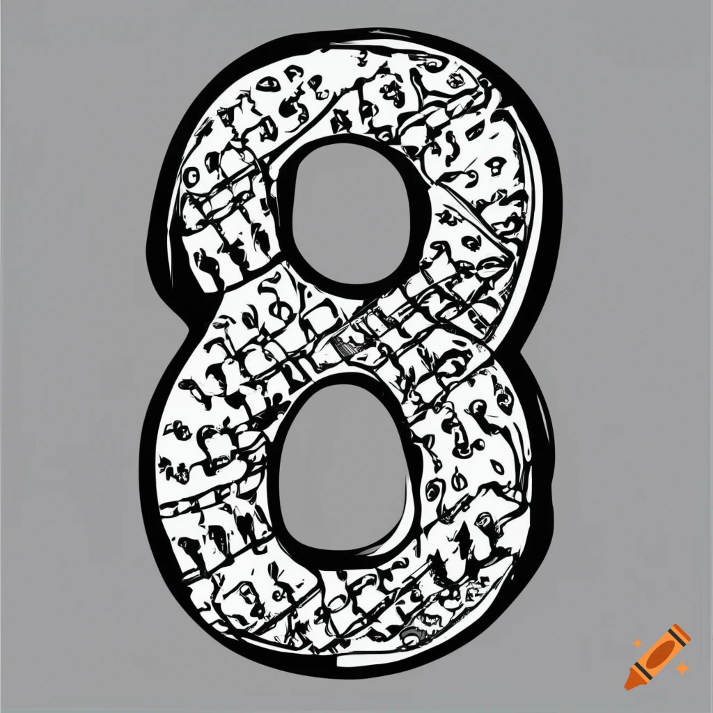 Black and white vector number 8 with super 8mm cans on Craiyon