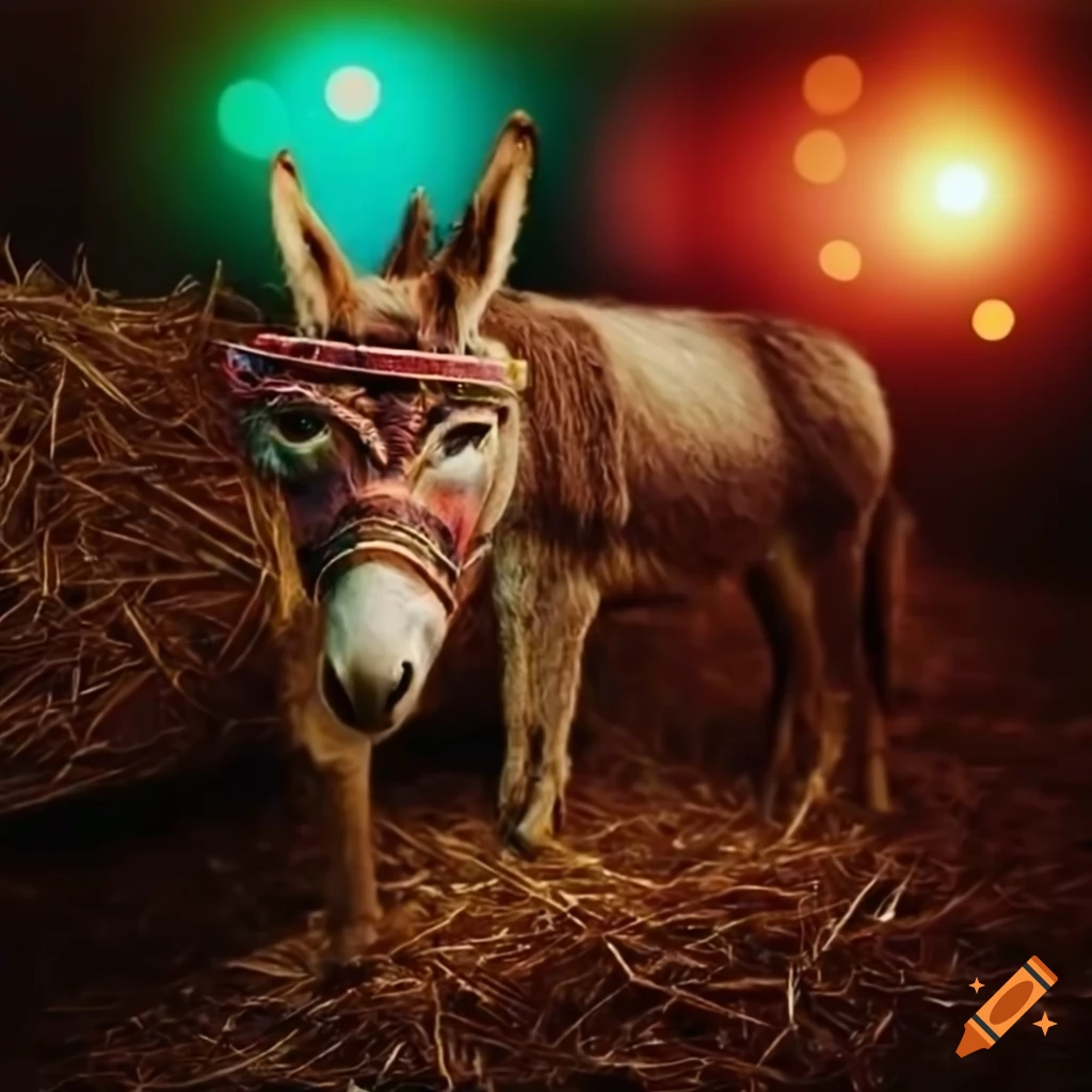 Hyper realistic hipster donkey in psychedelic barn on Craiyon