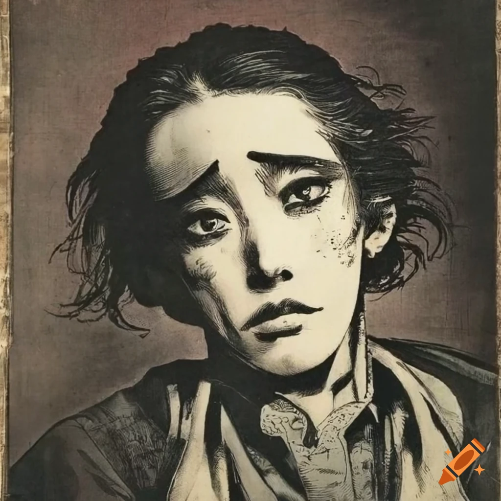 Vintage black and white manga art in retro magazine style on Craiyon