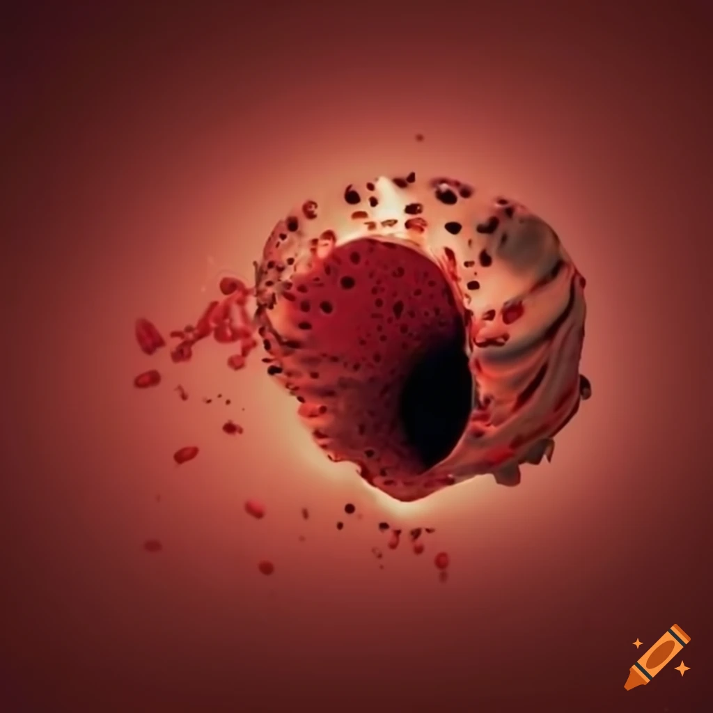 Hollow shell with red particles leaking in a scientific illustration on ...