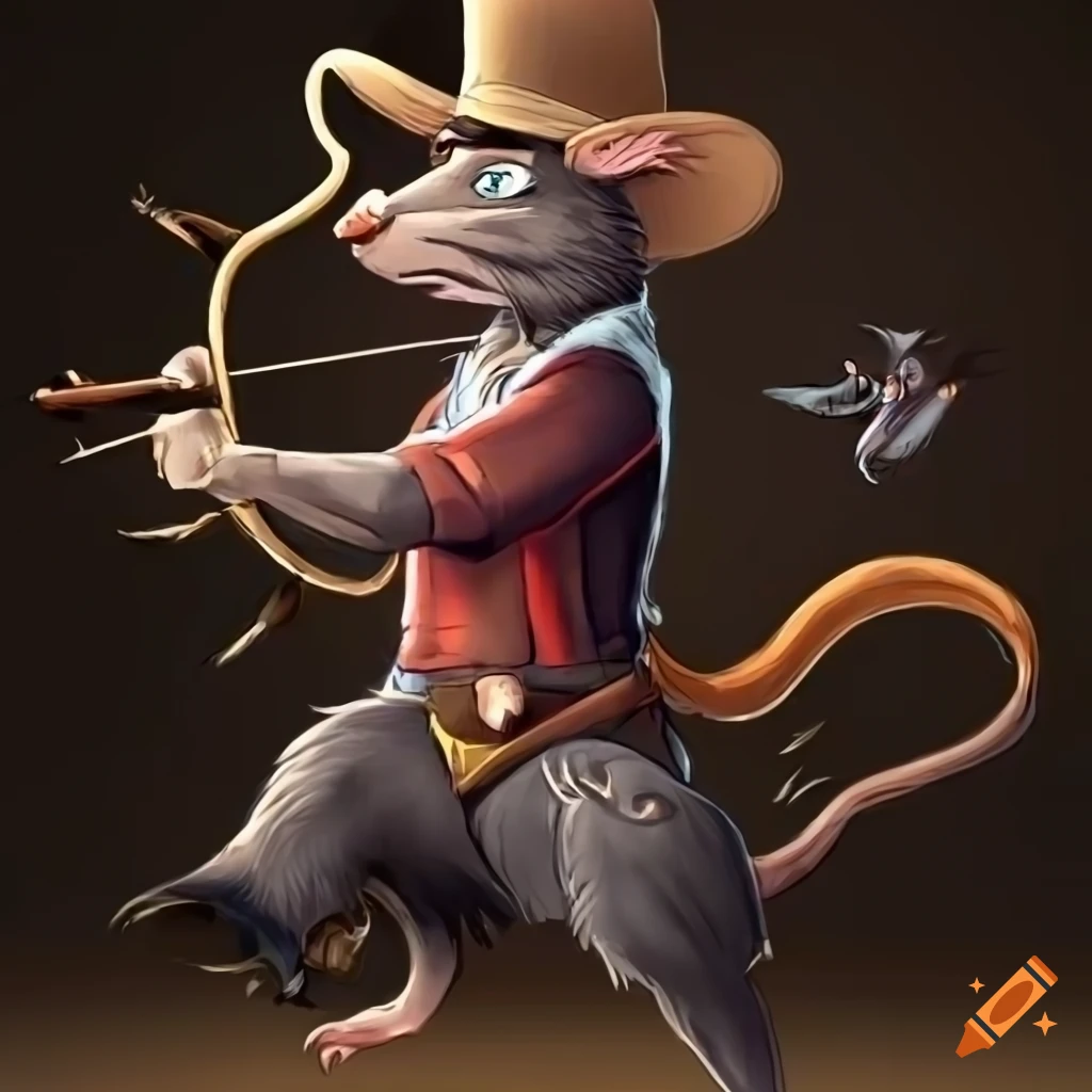 Cowboy anthro rat archer with flies on Craiyon