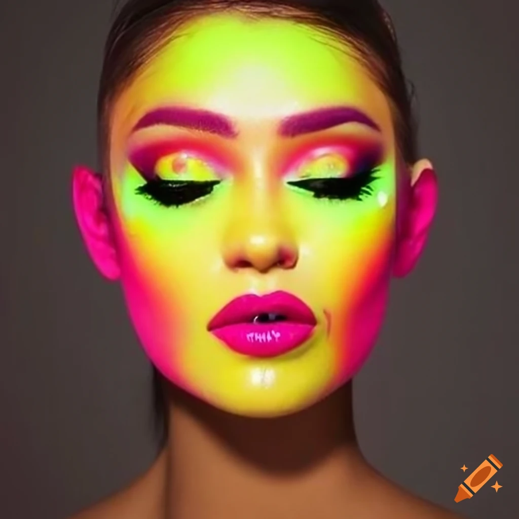 Pink and yellow neon lips makeup on Craiyon