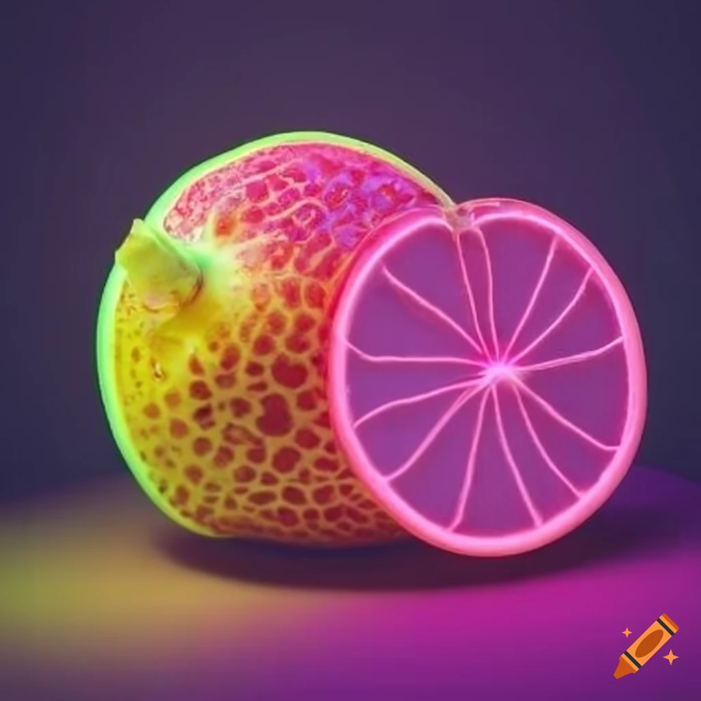 Vibrant neon-colored fruits in pink and yellow on Craiyon