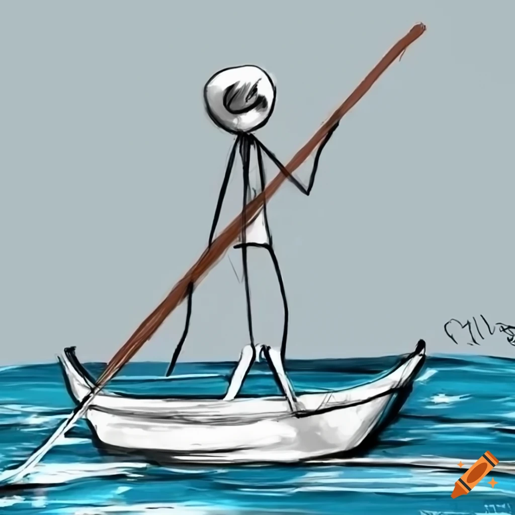 Sketch of a girl stick figure sailing in a boat on Craiyon