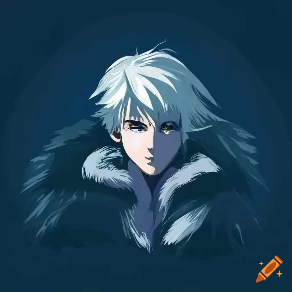 Portrait of a young man with white hair wearing a fur cloak on Craiyon