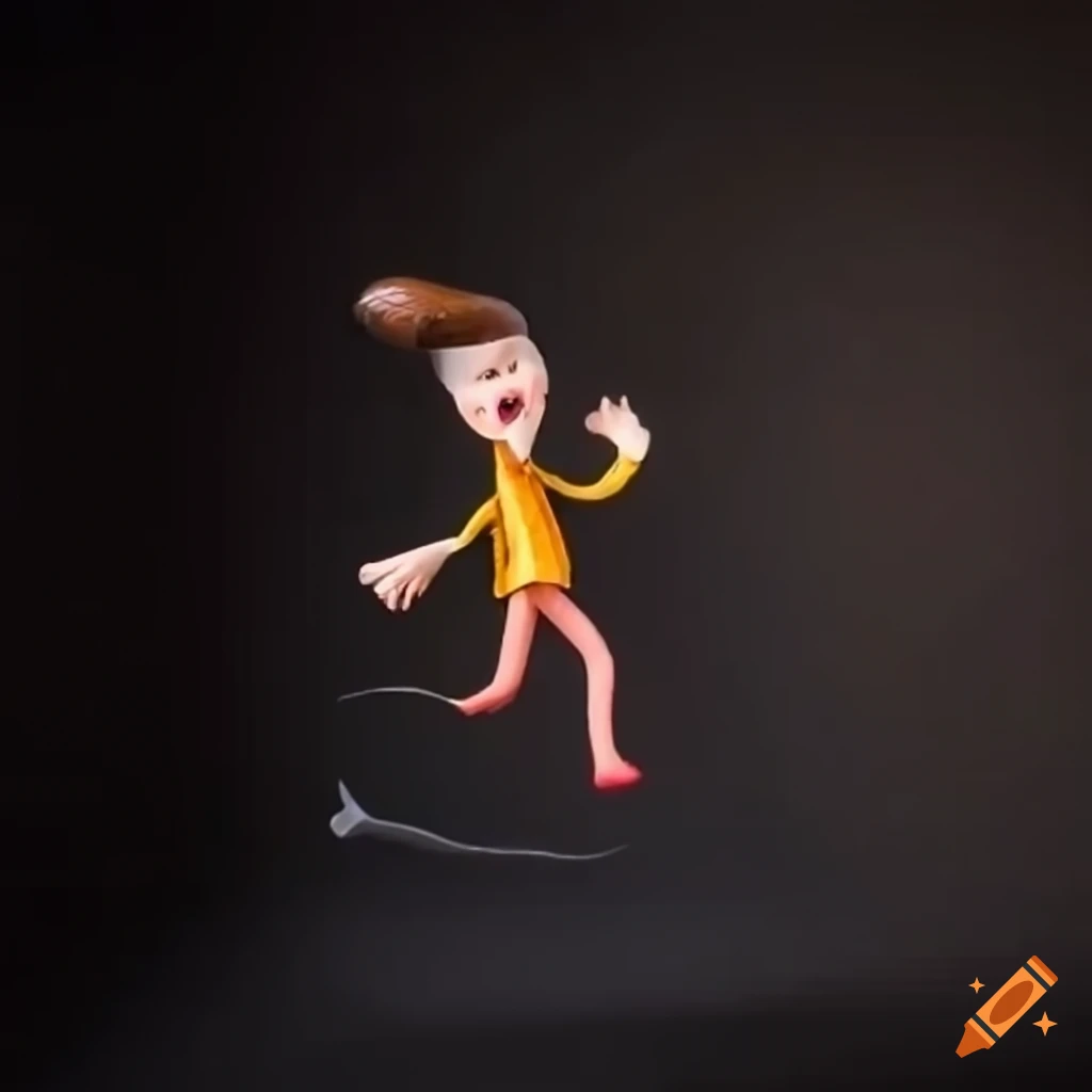 Cartoon character walking on a tightrope looking scared on Craiyon