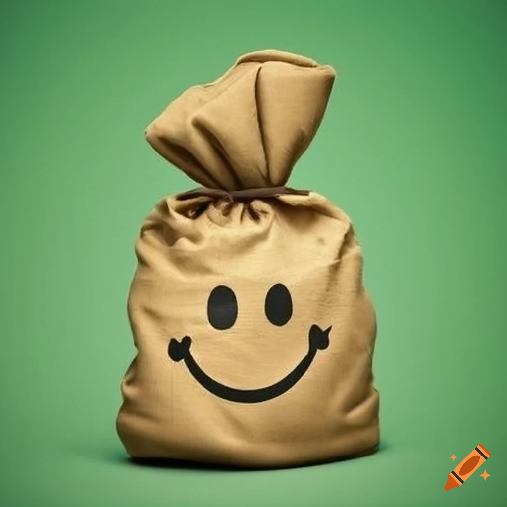 Brown nap sack with smiley face and green smell lines on Craiyon