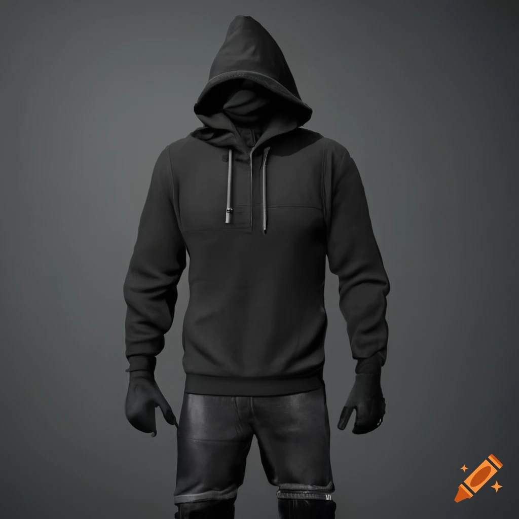 Strong man in a black hoodie and combat boots on Craiyon