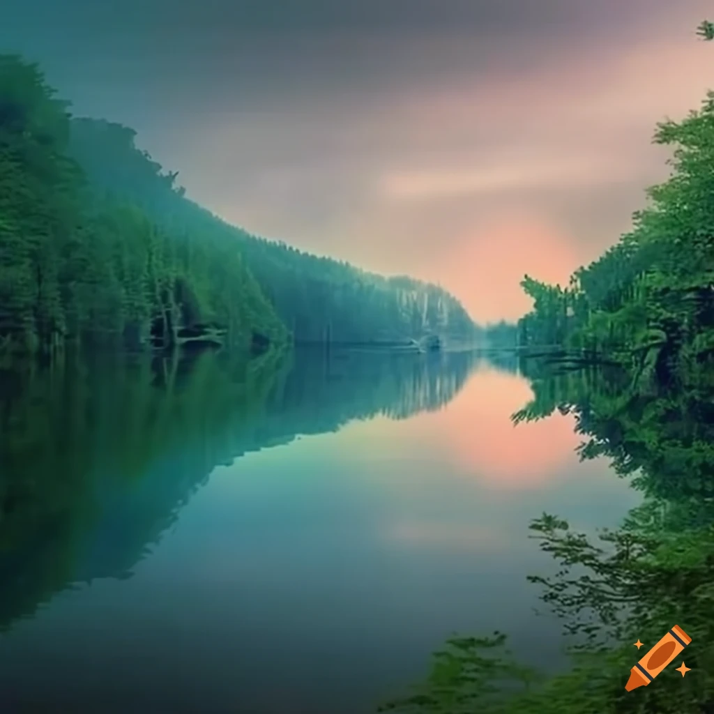 Ethereal figure of a woman emerging from a mountain lake in a timeless ...