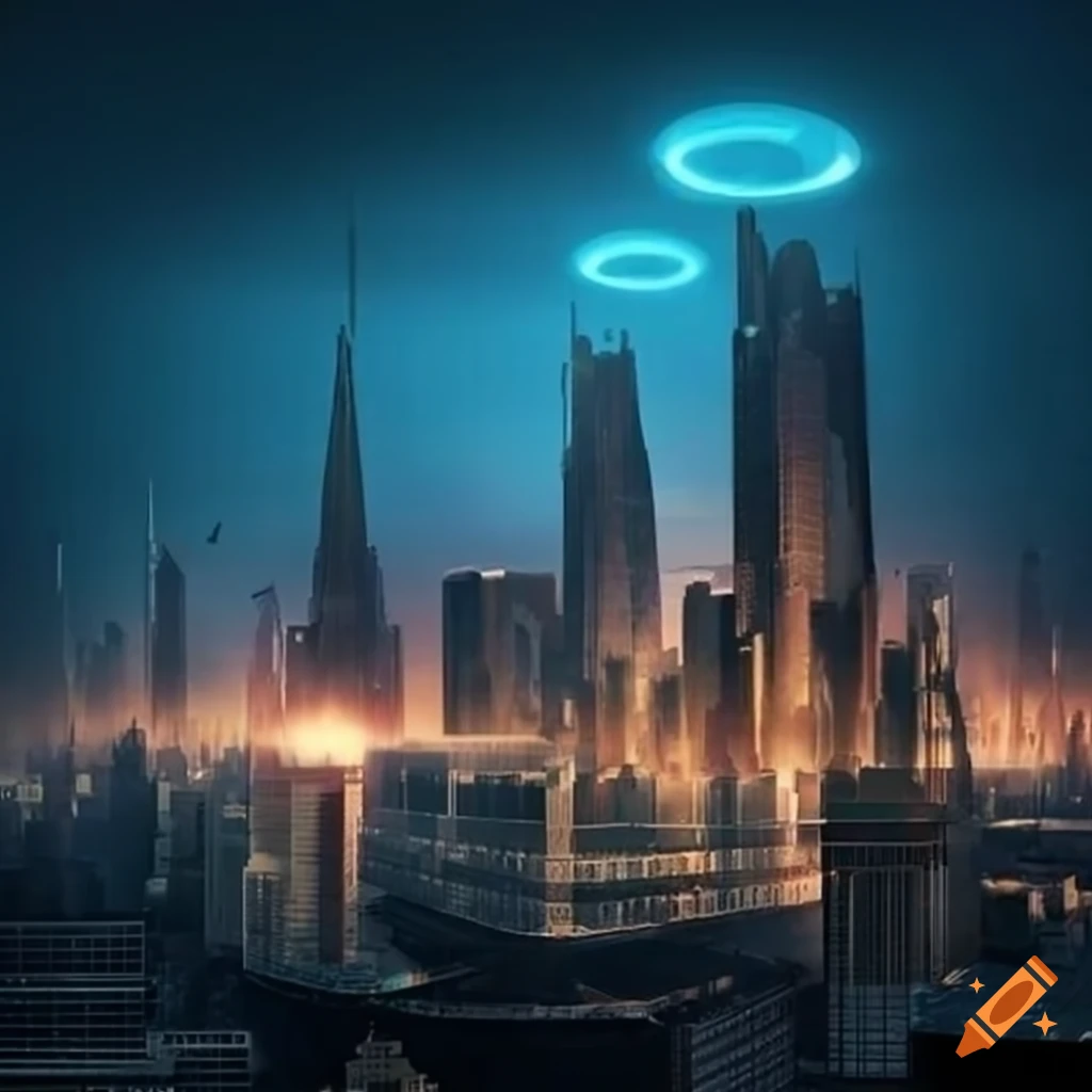 Realistic view of a futuristic mega city inspired by nikola tesla's ...