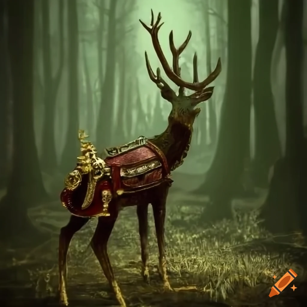 Steampunk Deer in an opulent forest on Craiyon