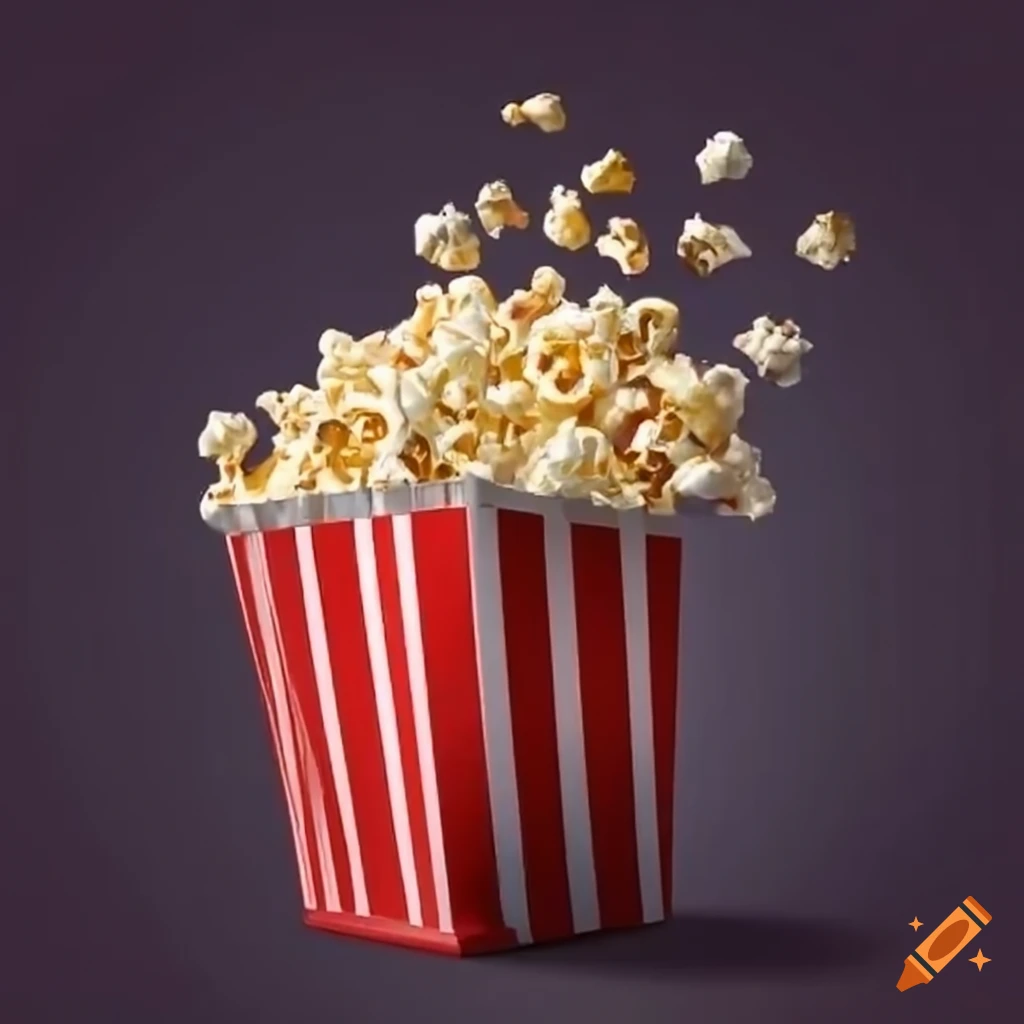 Overflowing popcorn in a movie theatre bag on Craiyon