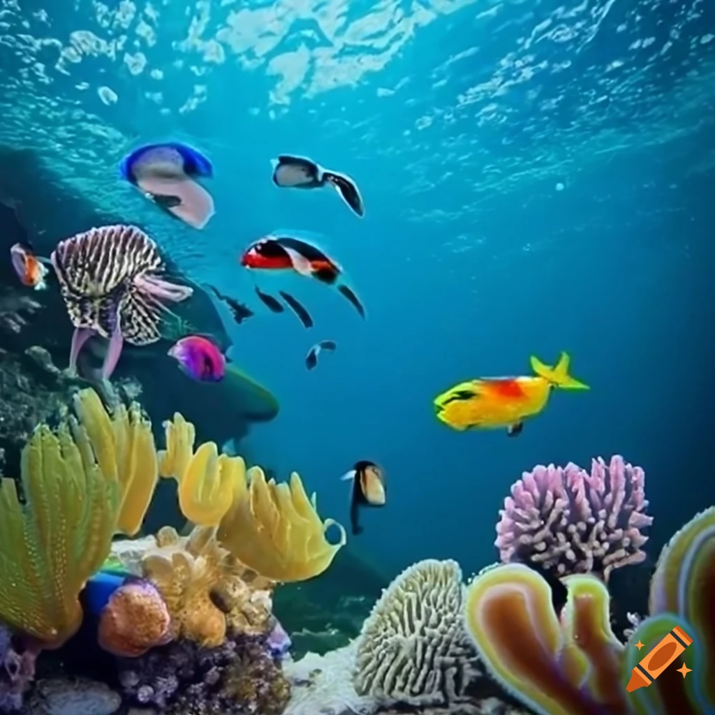 Underwater view of a saltwater mountain lake and its river on Craiyon