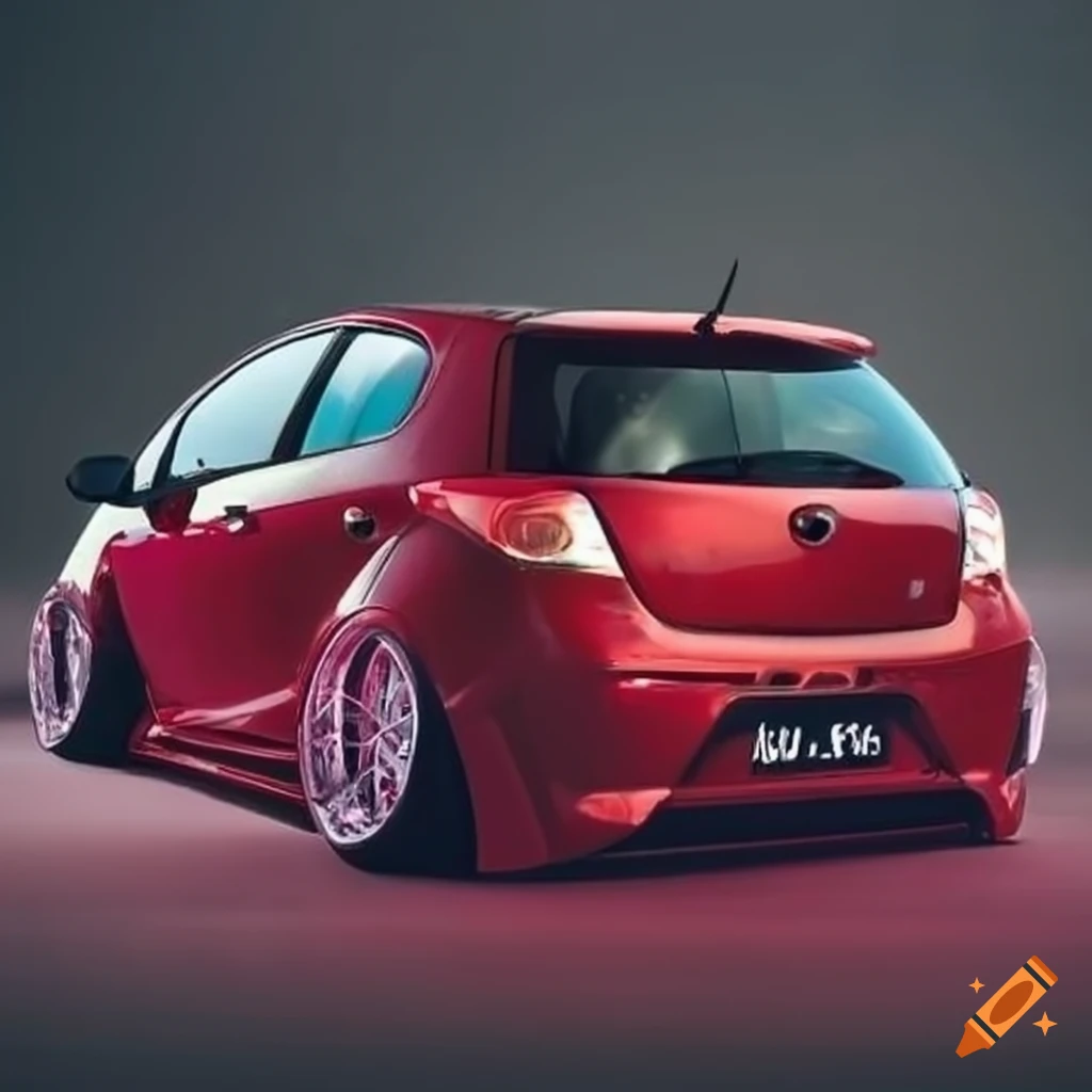 Pimped red yaris hatchback from 2007 on Craiyon