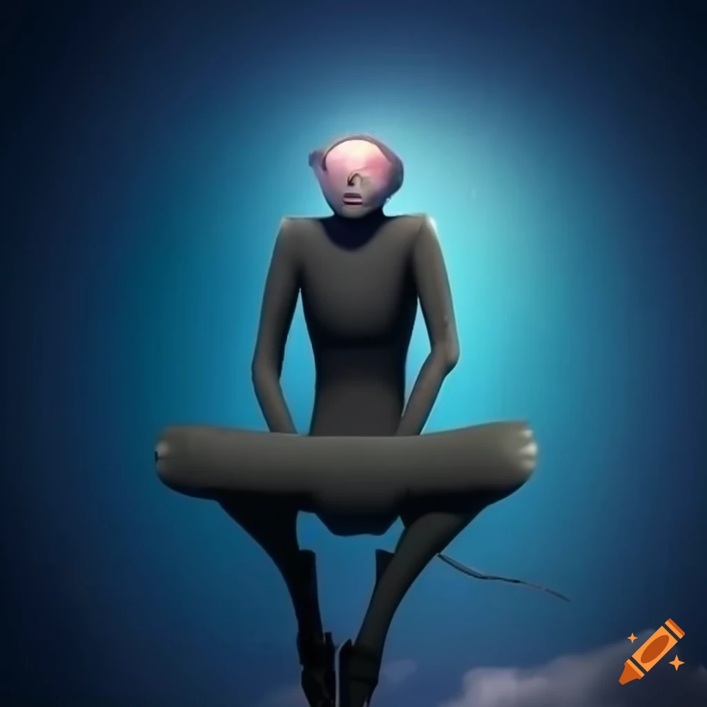 3d illustration of a tall german character sitting casually on top of ...