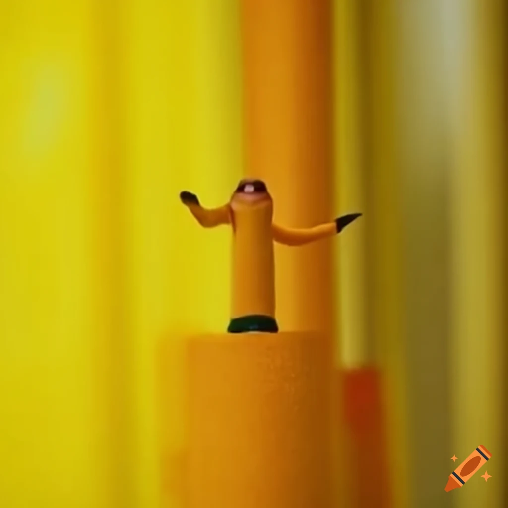 Yellow crayon doing a silly dance on Craiyon