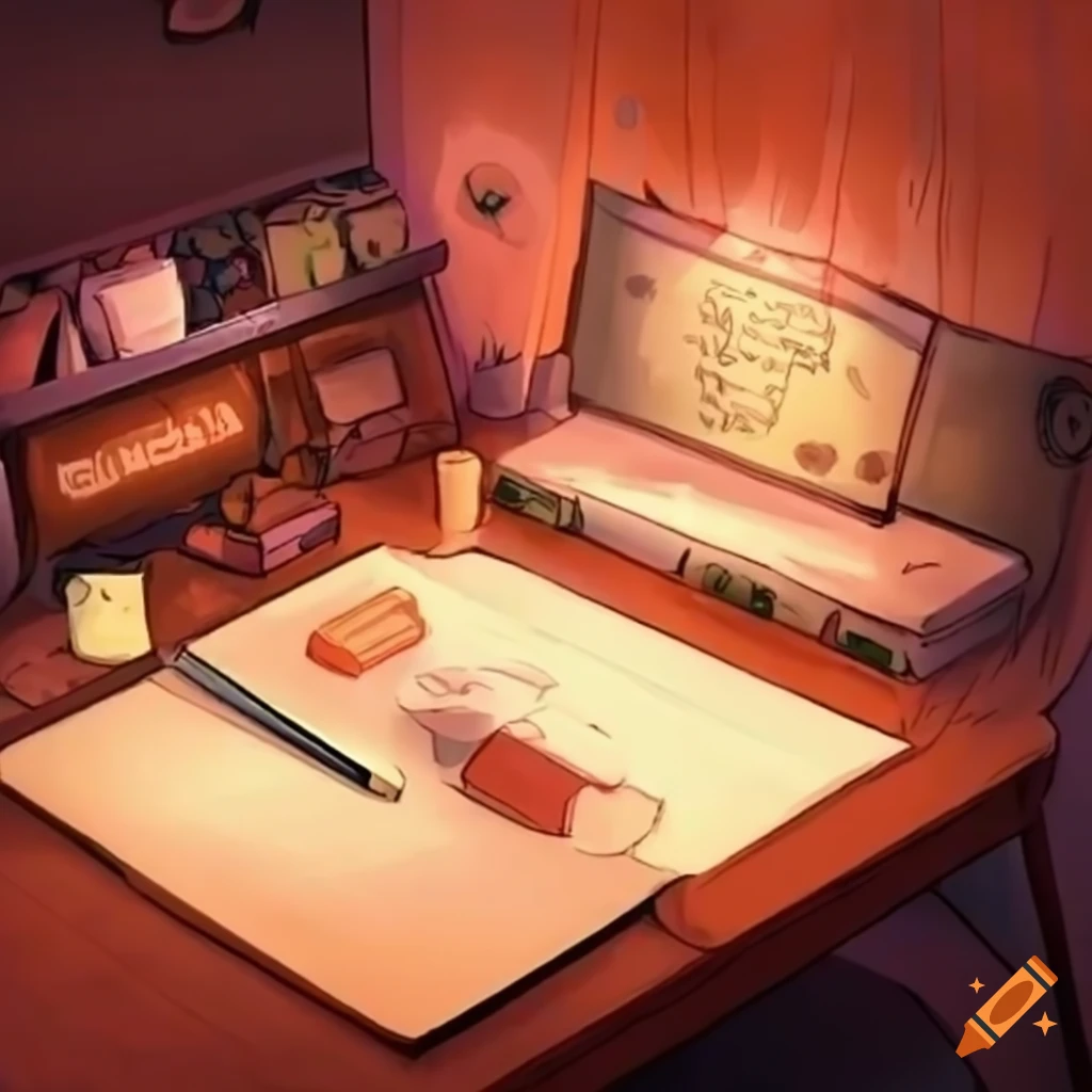 Cozy anime writing space study on Craiyon