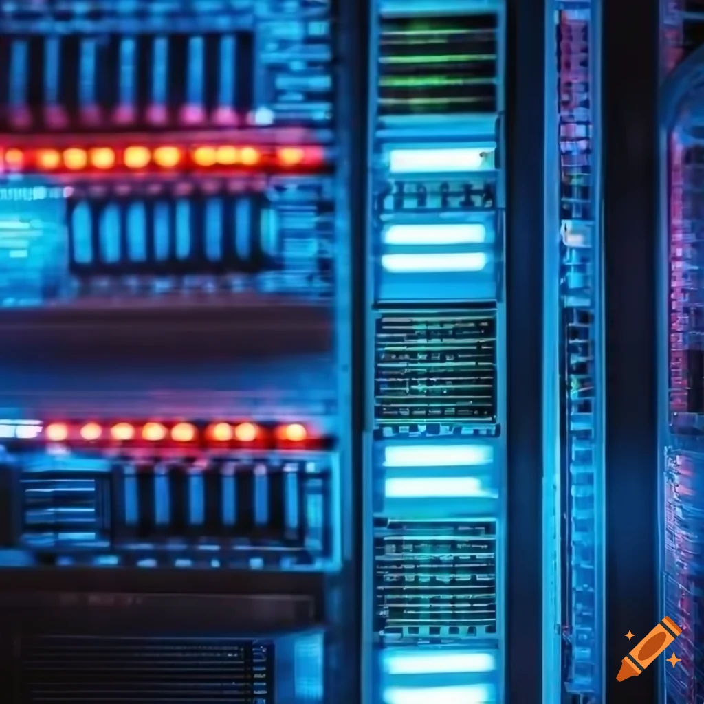 Closeup of a network server desktop computer at night with dramatic ...