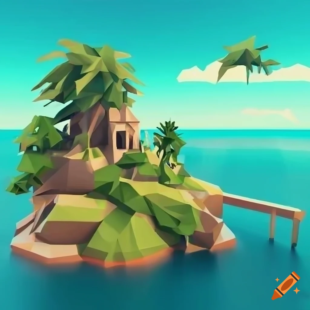 Low-polygon 3d rendition of a tropical island on Craiyon