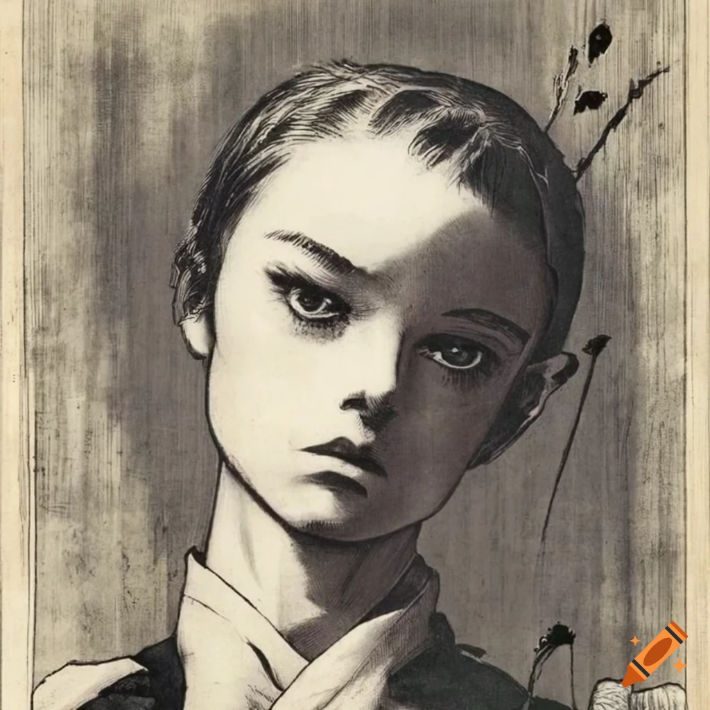 Vintage black and white retro manga illustration on Craiyon