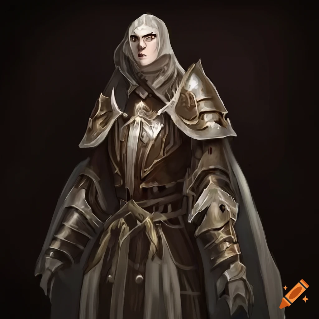 Anime fantasy art of a savior priest in illuminated armor with nodes ...