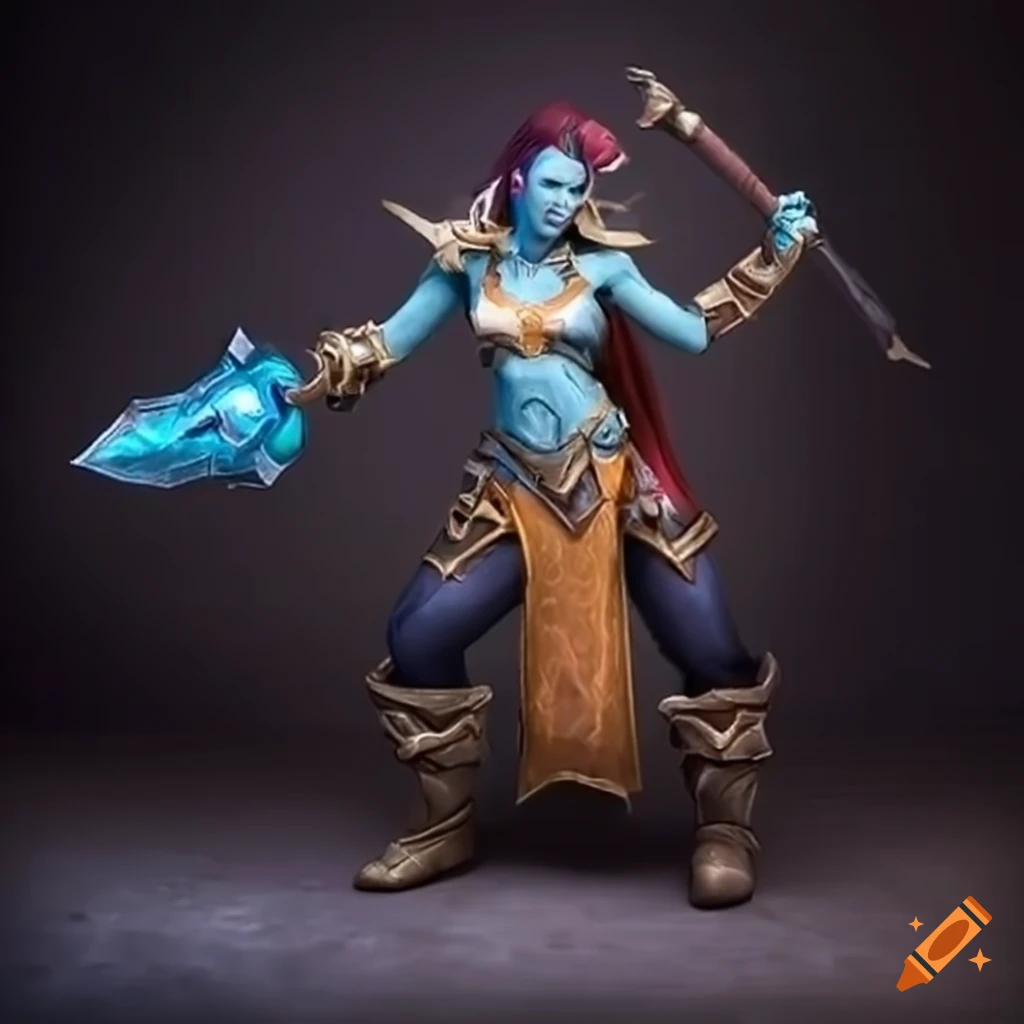 Female troll warrior from world of warcraft wielding a mace and a sword ...