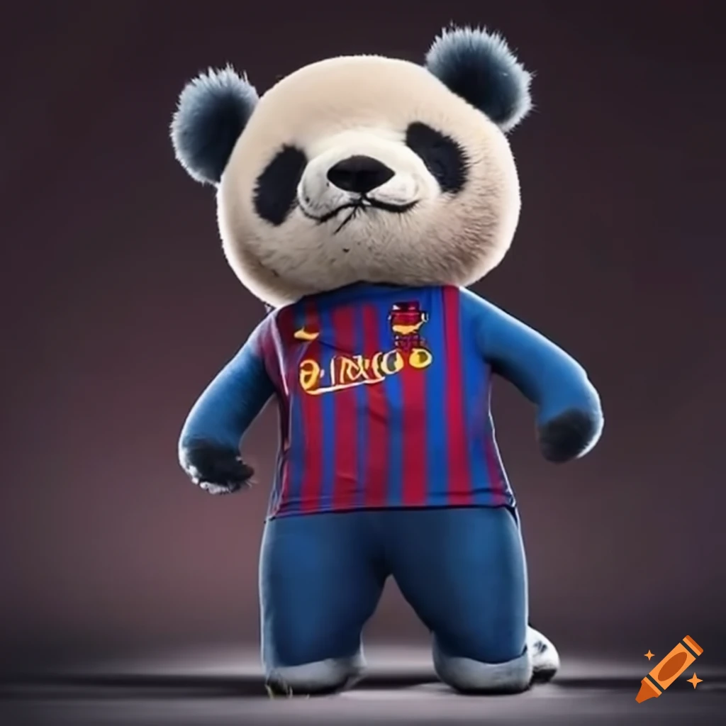 Panda wearing a barcelona jersey with a soccer ball on Craiyon