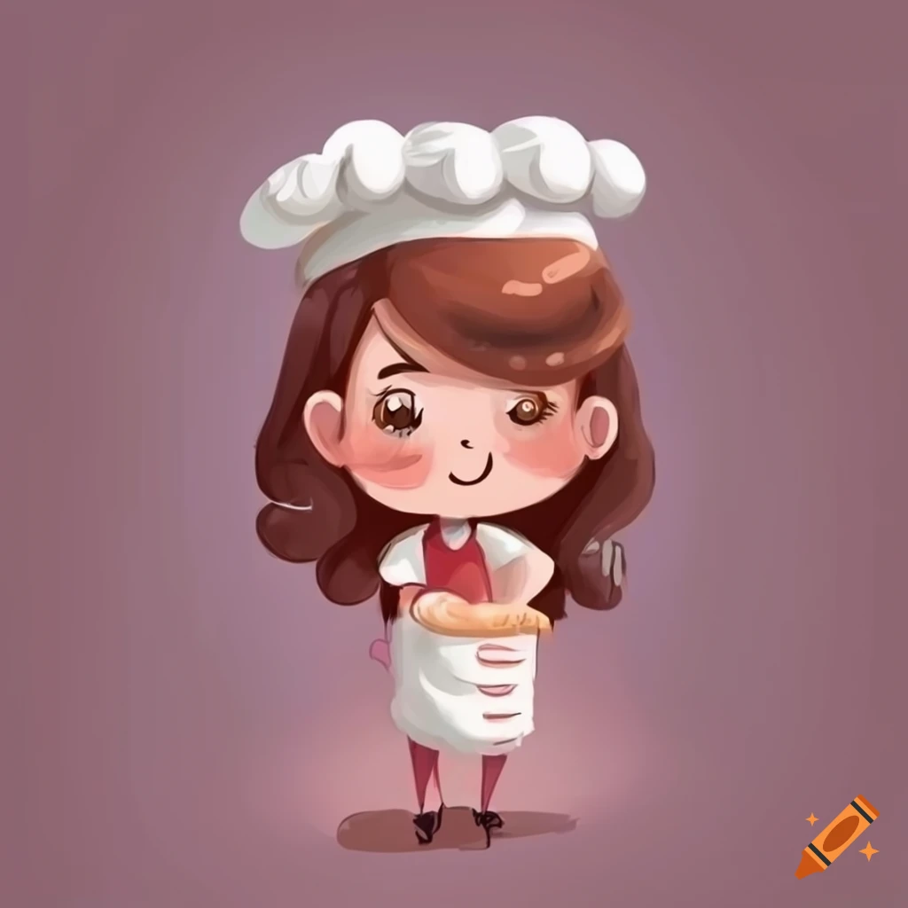 Cute small baker character making or holding bread on Craiyon