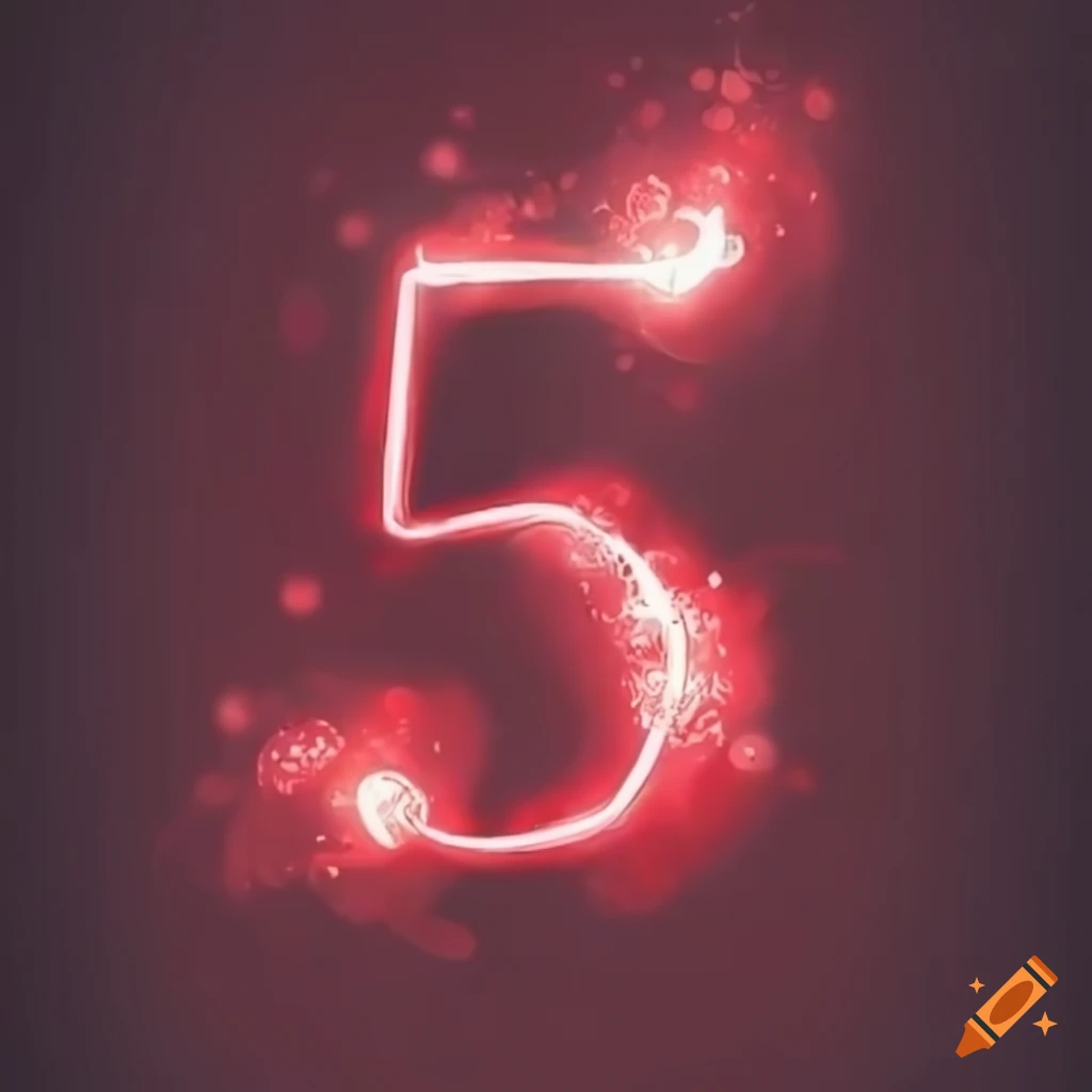 Red glowing number 5 on dark red background on Craiyon