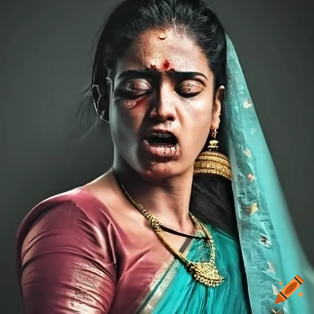 South indian fighter woman looking wobbly and dizzy on Craiyon