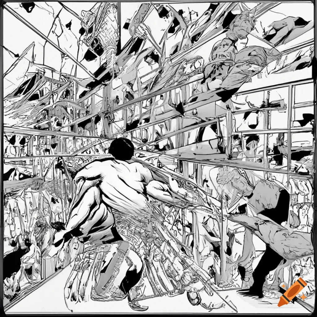 Man running in black and white comic panels on Craiyon