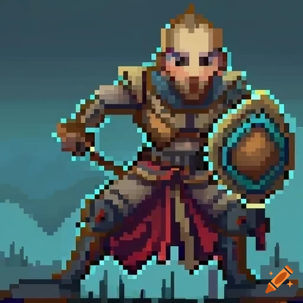 Medieval fantasy hero battling monsters and leveling up in 2d pixel art ...