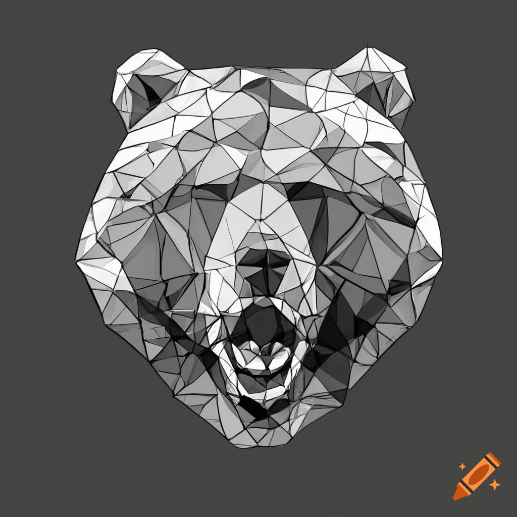 Black and white polygon bear head illustration on Craiyon