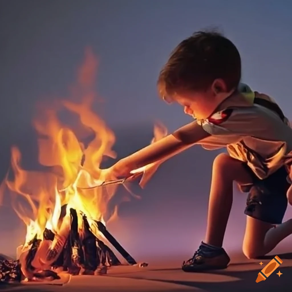 Cub scouts lighting campfires on Craiyon